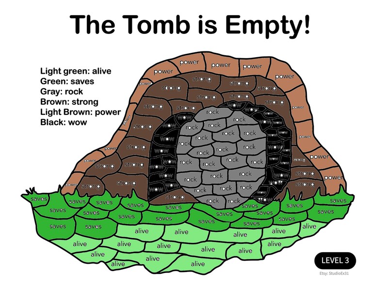 The Tomb is Empty - Color by Numbers, Letters, Words (3 Levels) Pdfs - Etsy