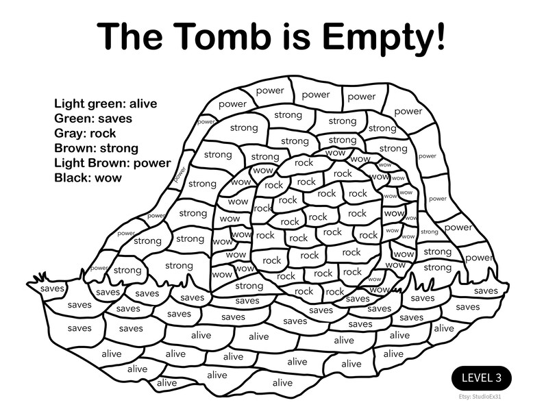 The Tomb is Empty - Color by Numbers, Letters, Words (3 Levels) Pdfs - Etsy