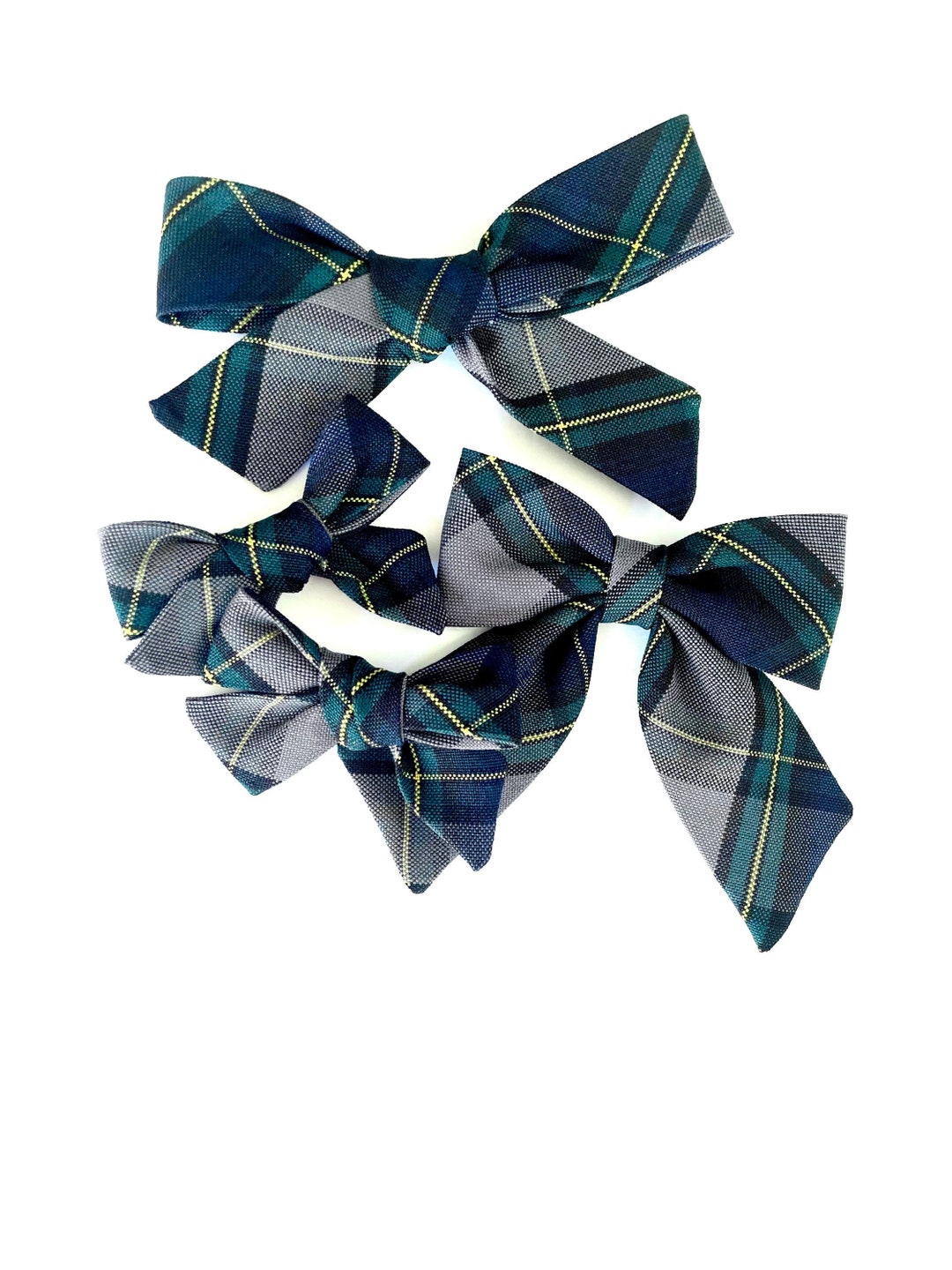 Uniform Plaid Bow - Green/blue/gray Uniform Plaid, Classic Hair Bow ...