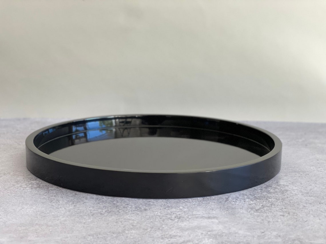 Round Black Decorative Tray, Black High Gloss Round Tray, Makeup Tray ...