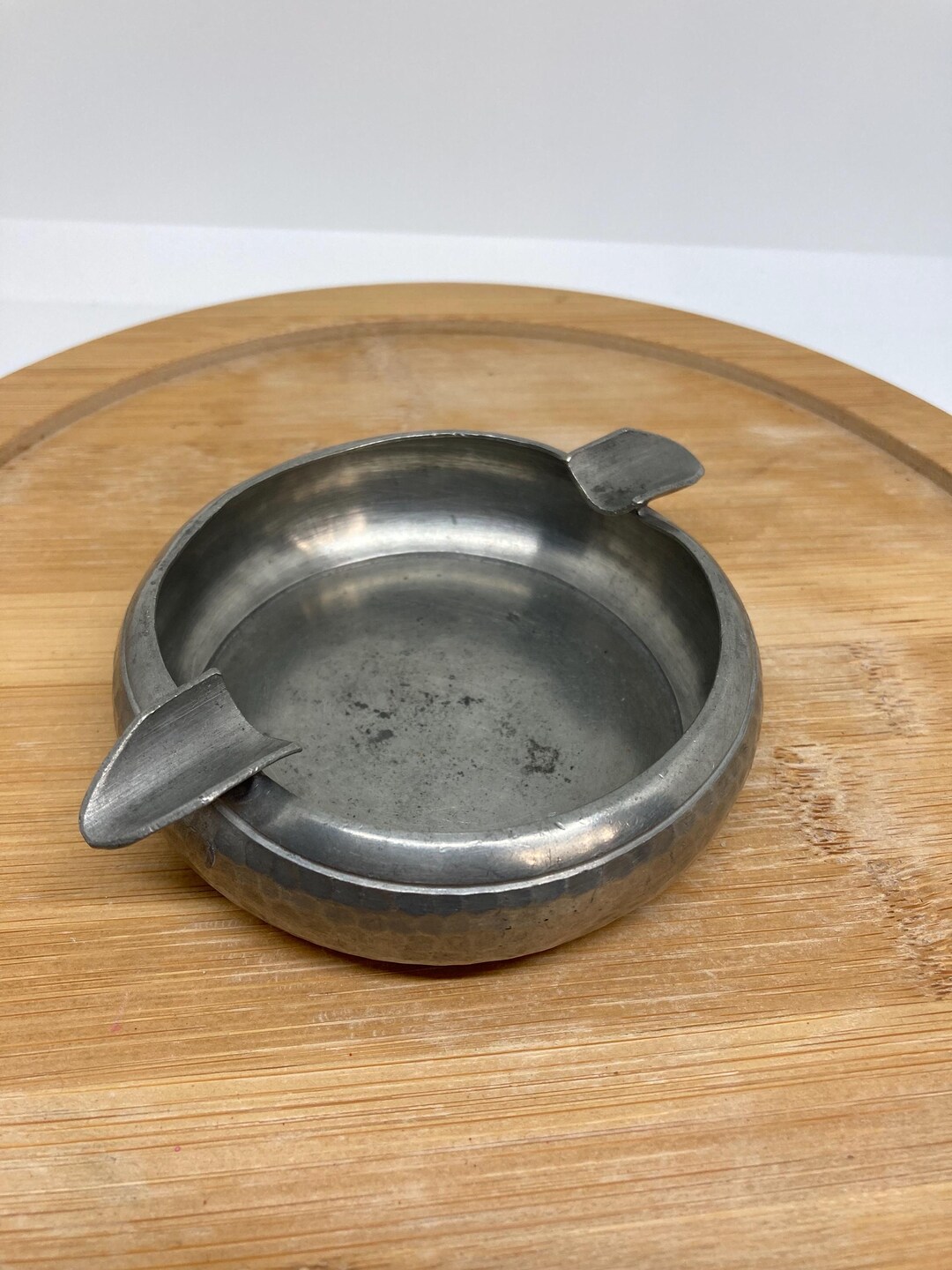 Vtg Indonesian Hammered Pewter Ashtray or Trinket Tray Office or Home ...