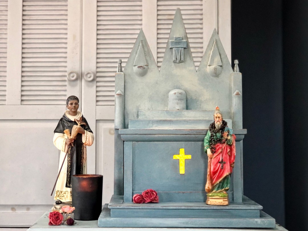 Religious Shrine, Table Top Home Altar, Religious Decor, Eclectic Wood ...