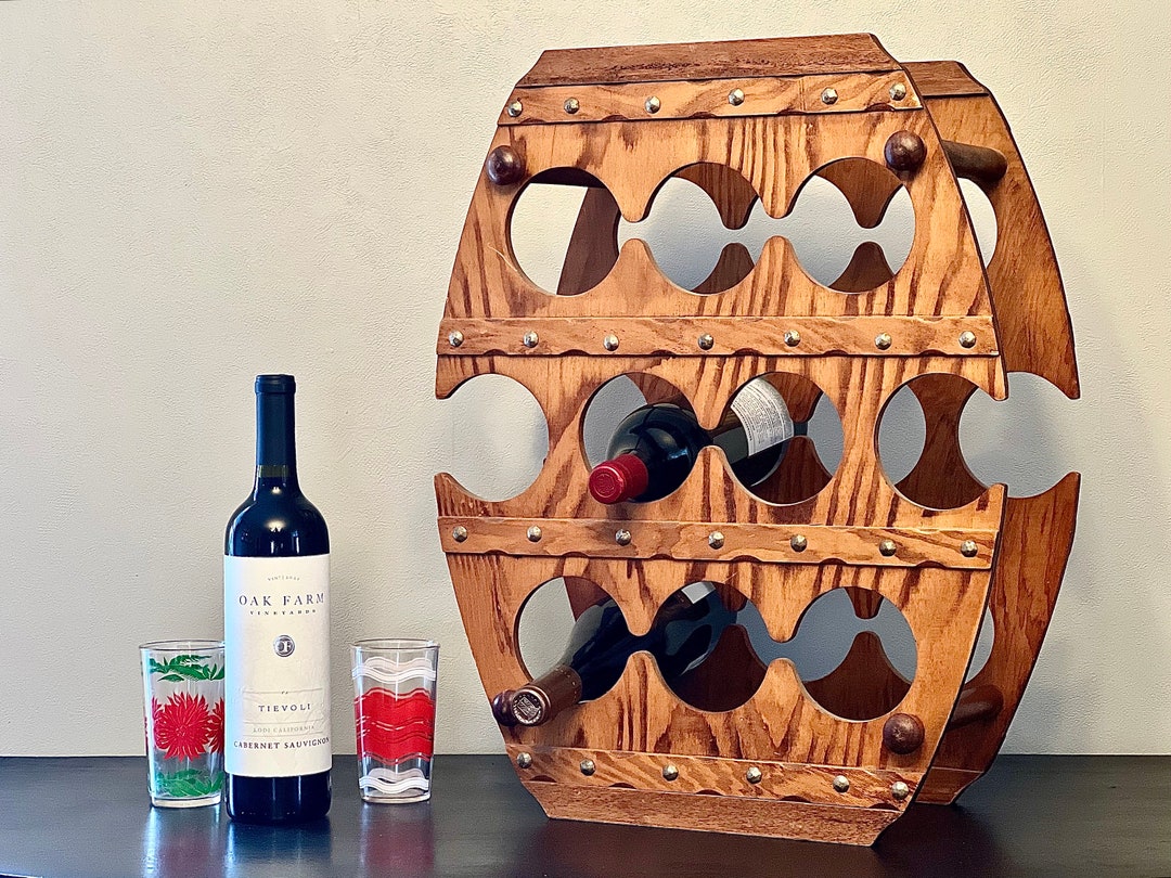 Vintage Wooden Barrel Style Wine Rack, Mid Century Wine Holder, Man ...