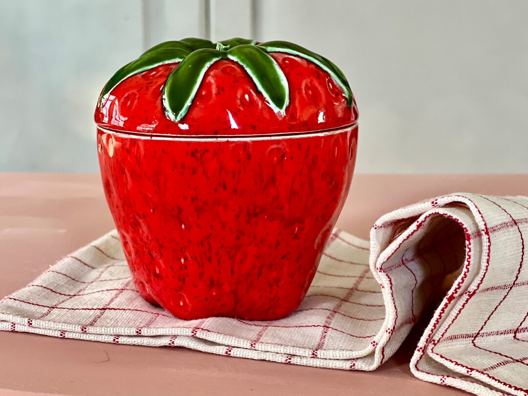 Vintage Ceramic Strawberry Container, Canister or Trinket Holder With ...