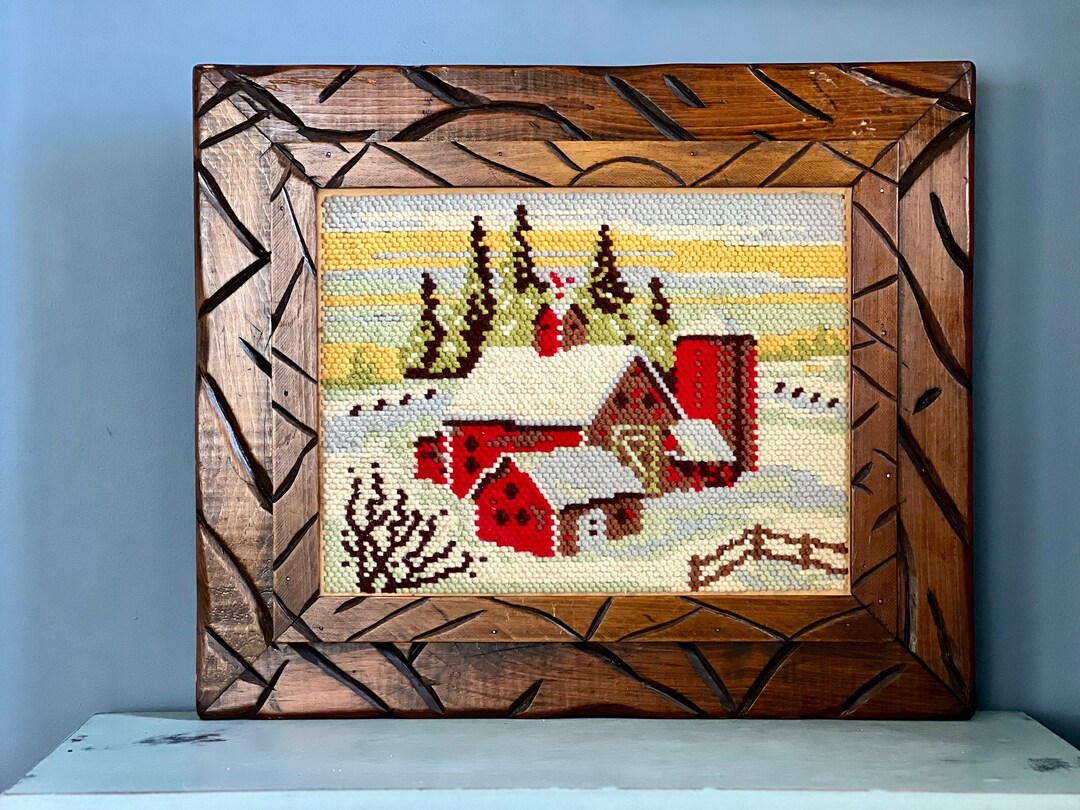 Vintage Snowy Winter Scene With Red Barn Needlepoint Framed - Etsy