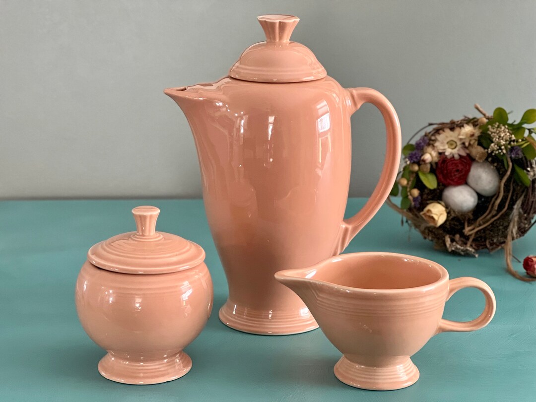 Vintage Fiestaware Tea Set, Homer Laughlin Apricot Pink, Art Deco Tea ...