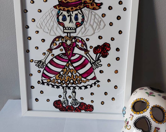 Hand Painted on Glass Skeleton Bride Picture. - Etsy
