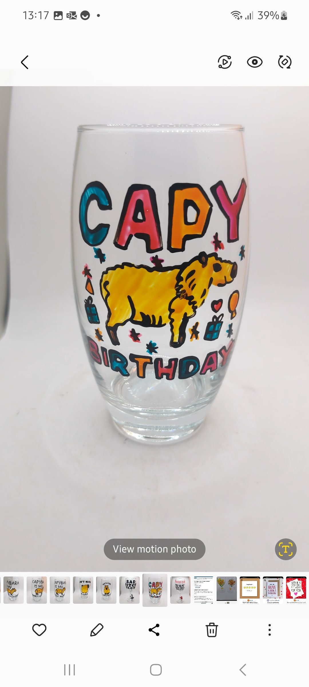 Hand Painted Capy Birthday Capybara Tall Drinking Glass - Etsy