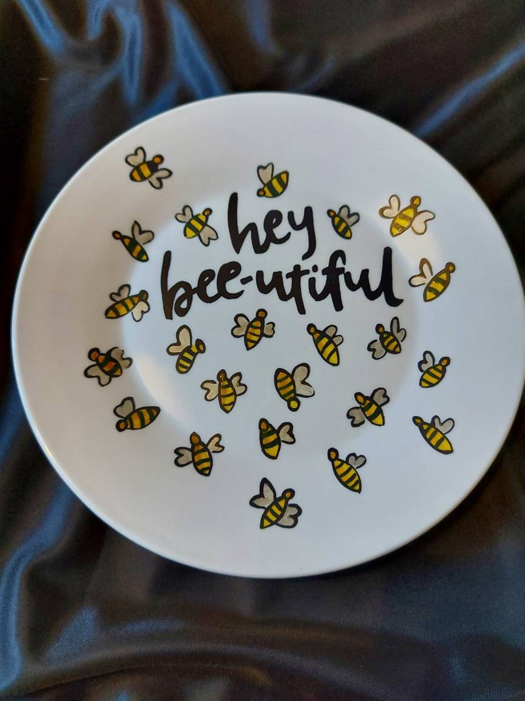 Large Handpainted "hey Bee-utiful" Bee Plate - Etsy