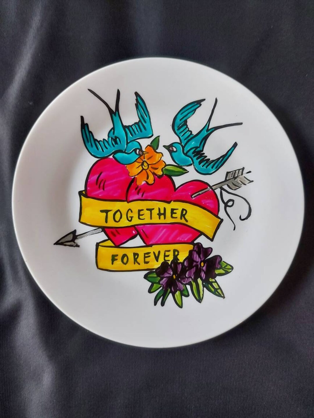 Handpainted Together Forever Tattoo Style Side - Etsy
