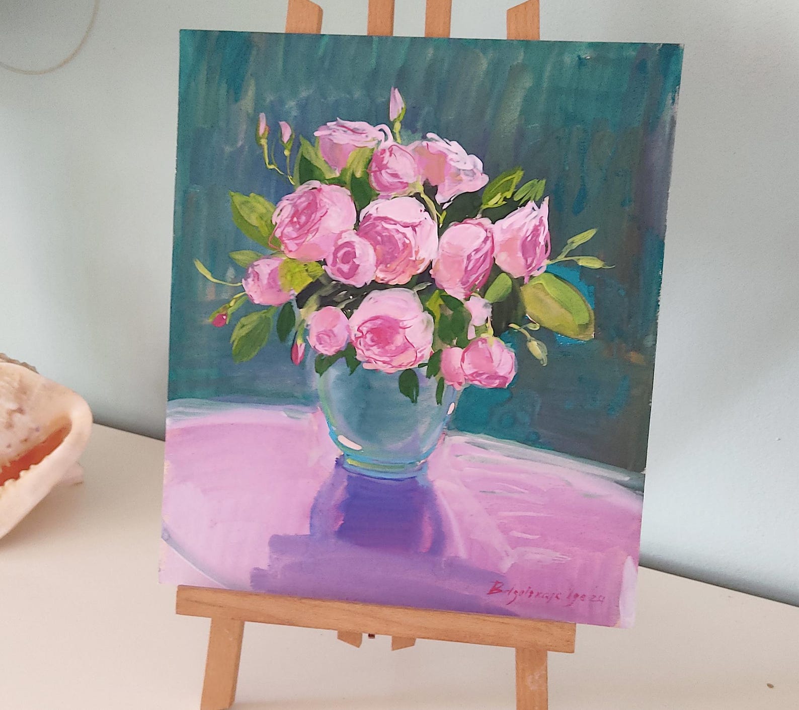 Pink Roses Original Gouache Painting, Floral Still Life Artwork 11x13 ...