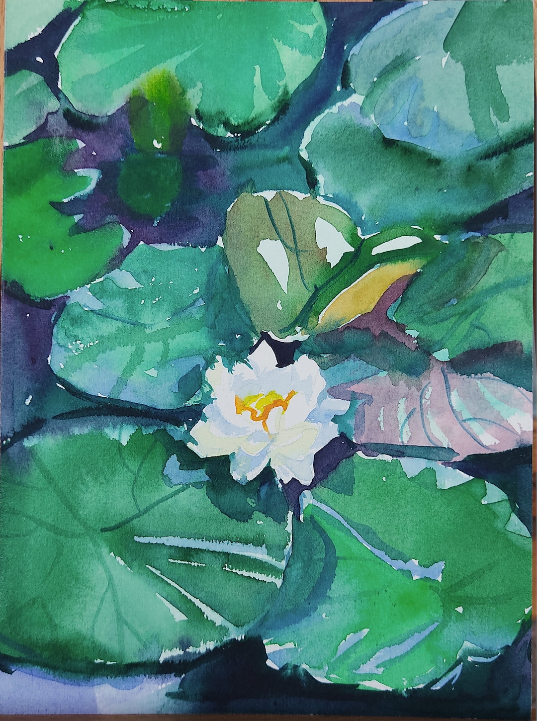 Weiße Seerose ACEO Original Gemälde, Aquarell, Wand Kunst Wandbehang, Vintage Farbe, direkt vom ...