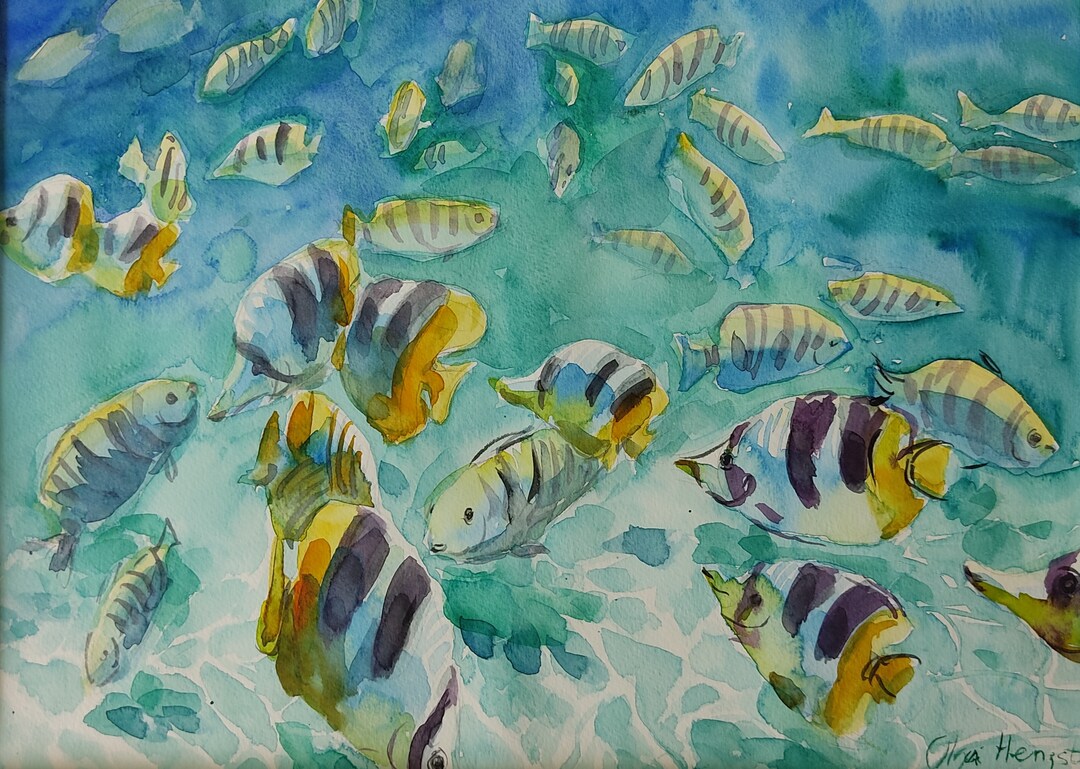 Blue Coral Reef Fish, Original Watercolor Painting (12x9) - Etsy
