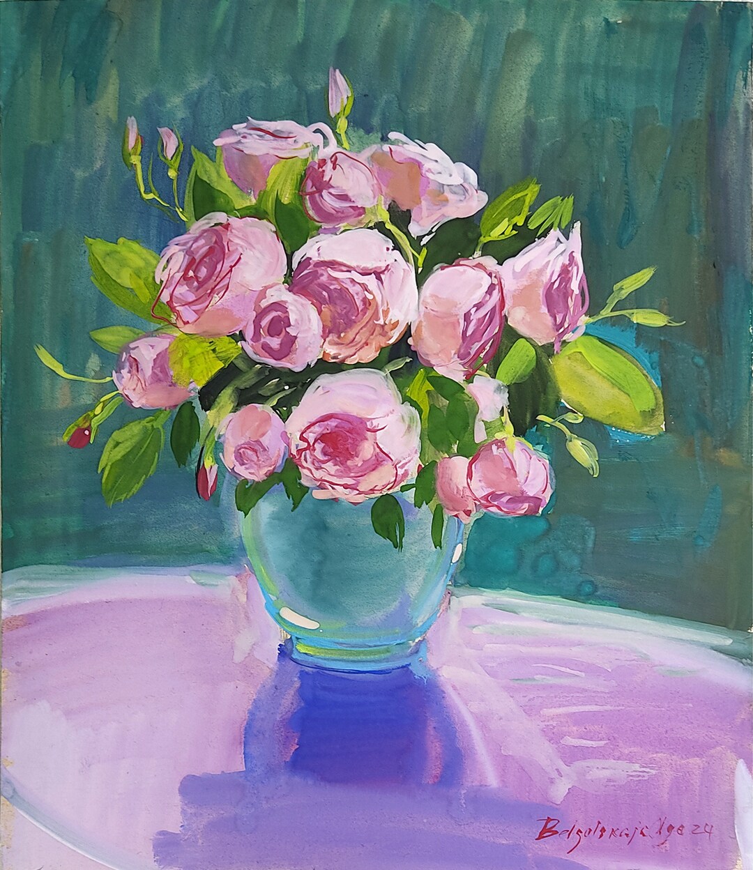 Pink Roses Original Gouache Painting, Floral Still Life Artwork 11x13 ...