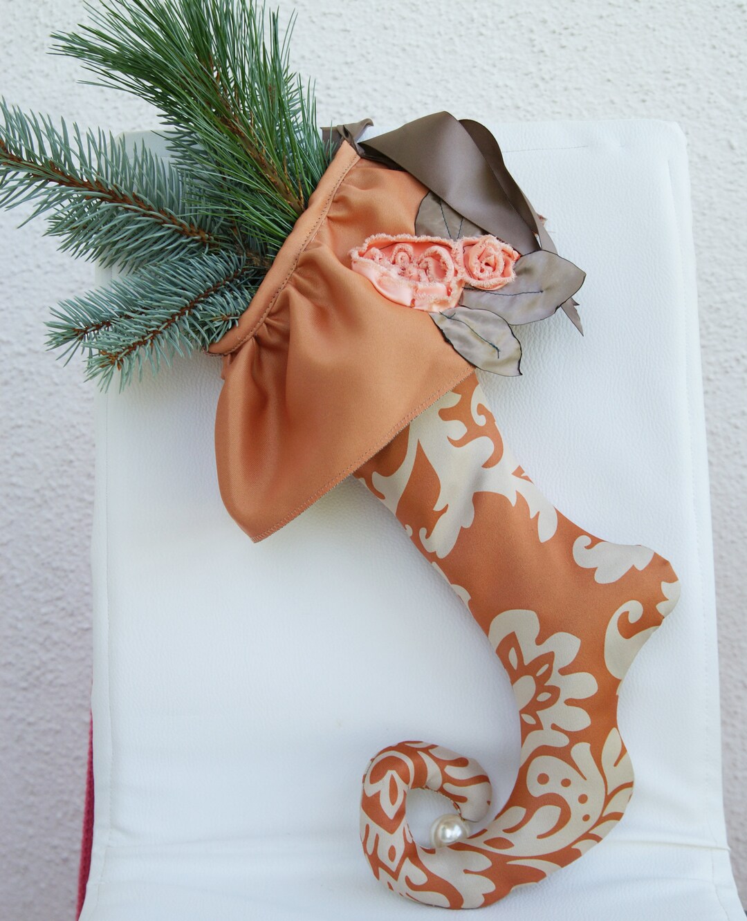 Orange Christmas Elf Stocking Luxurious Winter Decoration Holidays ...
