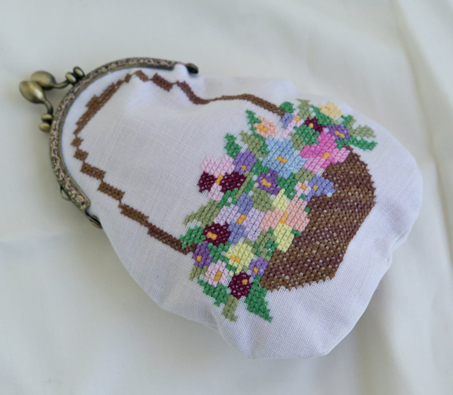 Coin Purse With Cross-stitch Embroidery Vintage Find Gift Idea - Etsy