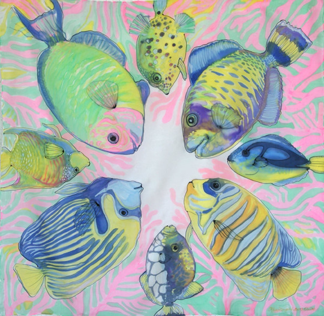 Silk Scarf Silk Painting Silk Cloth Women Gift Fish Coral Fish ...