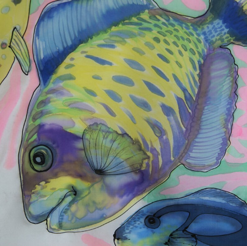 Silk Scarf Silk Painting Silk Cloth Women Gift Fish Coral Fish | Etsy