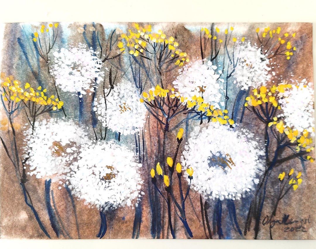 Blowball Dandelion Watercolor 12 X 8 Art Home Decor Flowers ...