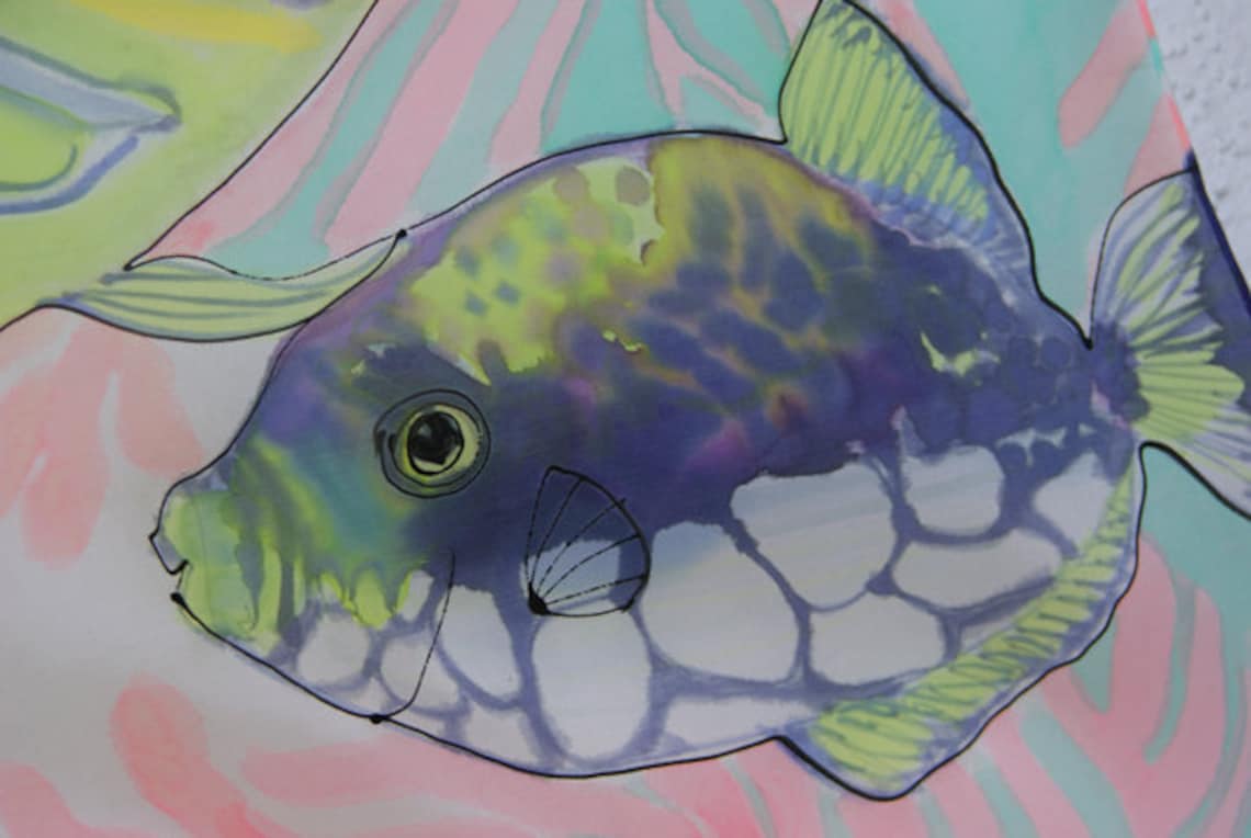 Silk Scarf Silk Painting Silk Cloth Women Gift Fish Coral Fish | Etsy