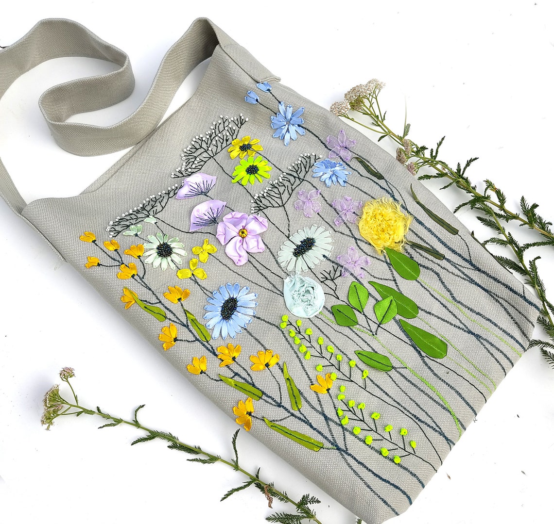 Flowers Hand Embroidered Tote Bag, Nice Romantic Hand Bag for Woman ...