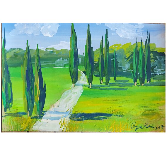 Painting Summer Landscape Painting & Art Original Watercolor Gouache ...