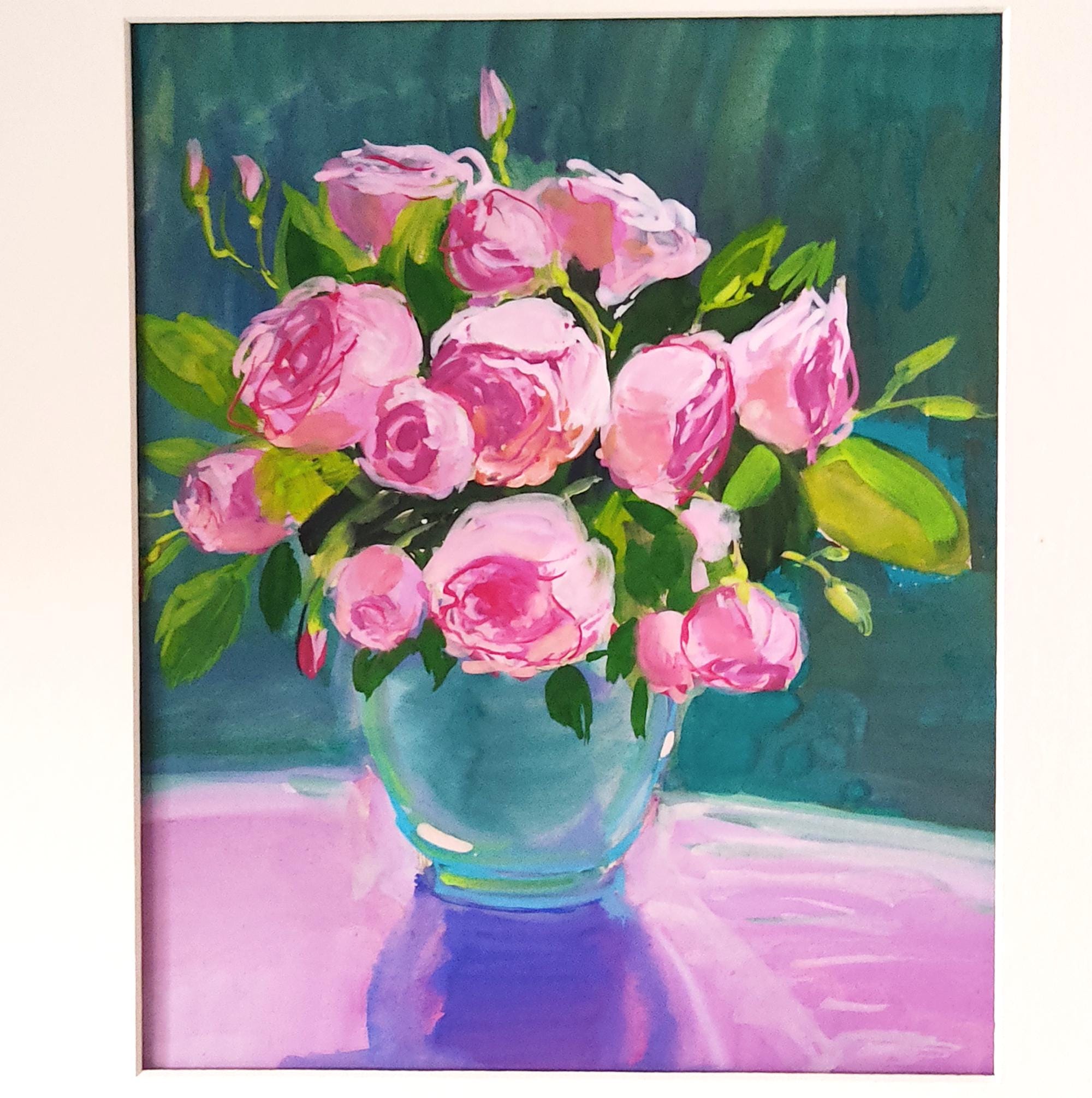 Pink Roses Original Gouache Painting, Floral Still Life Artwork 11x13 ...