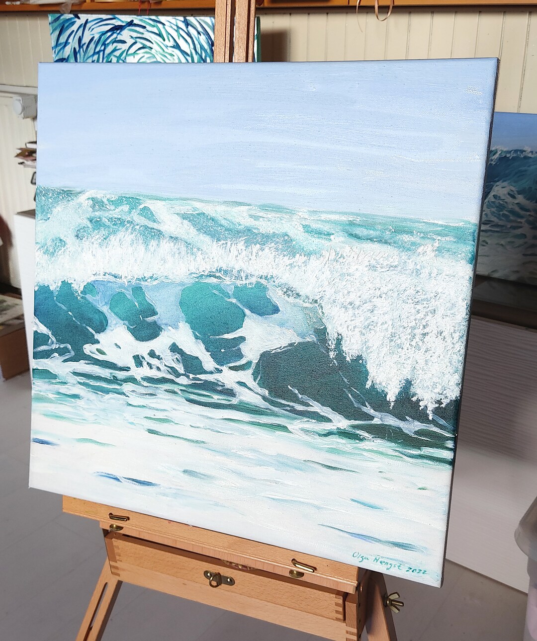 Original Turquoise Wave Oil Painting: Seascape Wall Art (20x20) - Etsy