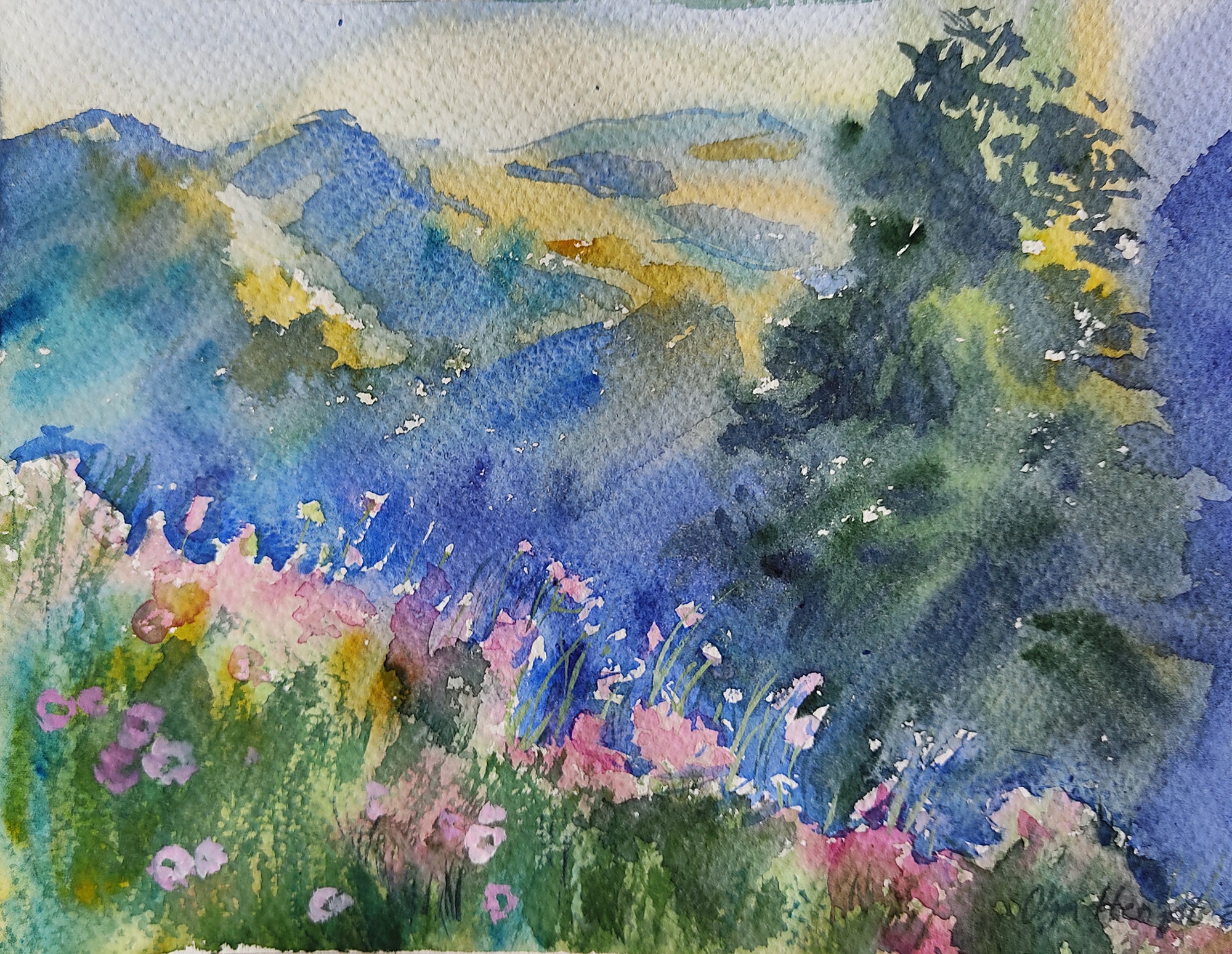 Gouache Art & Collectibles Original gouache landscape painting plants ...