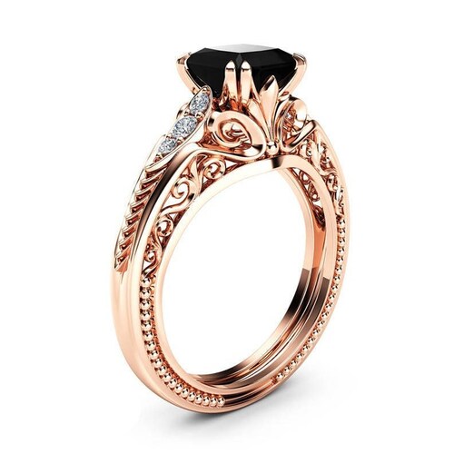 Princess Black Diamond Engagement Ring 14K Two Tone Gold Ring - Etsy