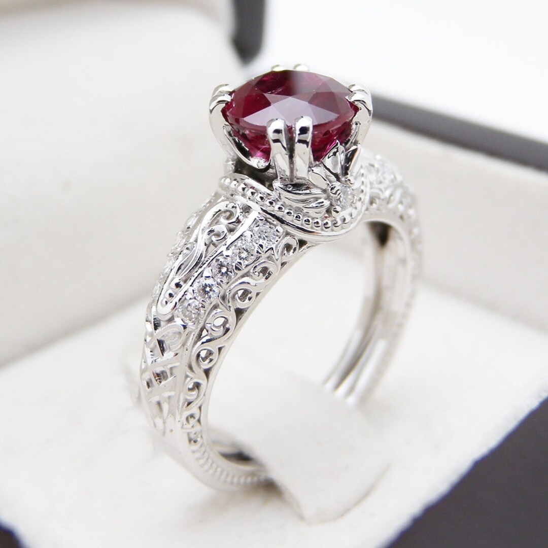 Unique 1.50CT Natural Ruby Ring Filigree Ruby Engagement Ring Solid 14K ...