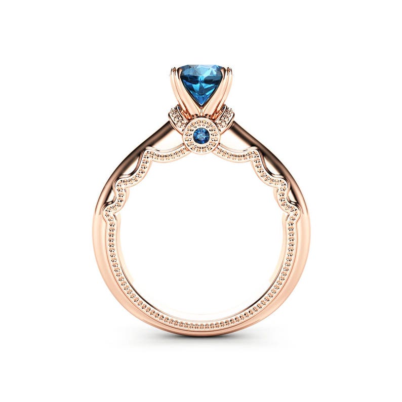 Simple Elegant 1 Ct Blue Diamond Ring 14K Rose Gold Engagement - Etsy