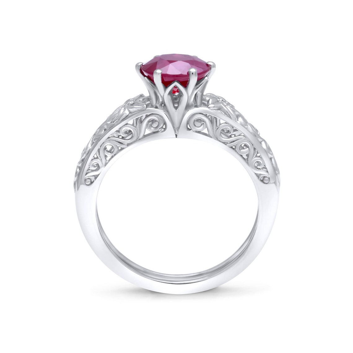 1 Carat Ruby Engagement Ring Wedding Gemstone Ring 14K White - Etsy
