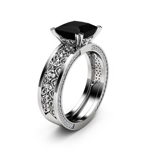 Princess Black Diamond Engagement Ring Square Black Diamond 14K Yellow ...