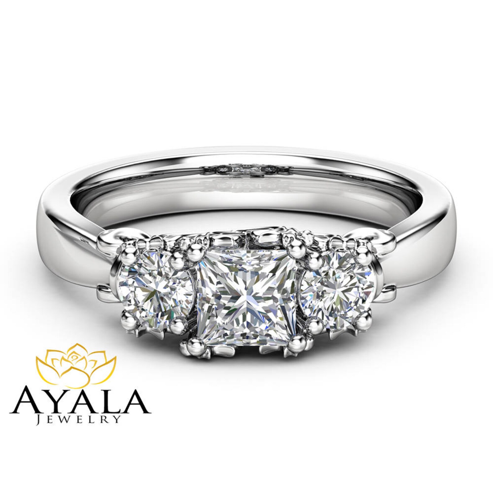 Three Stone Diamond Engagement Ring Solitaire White Gold - Etsy