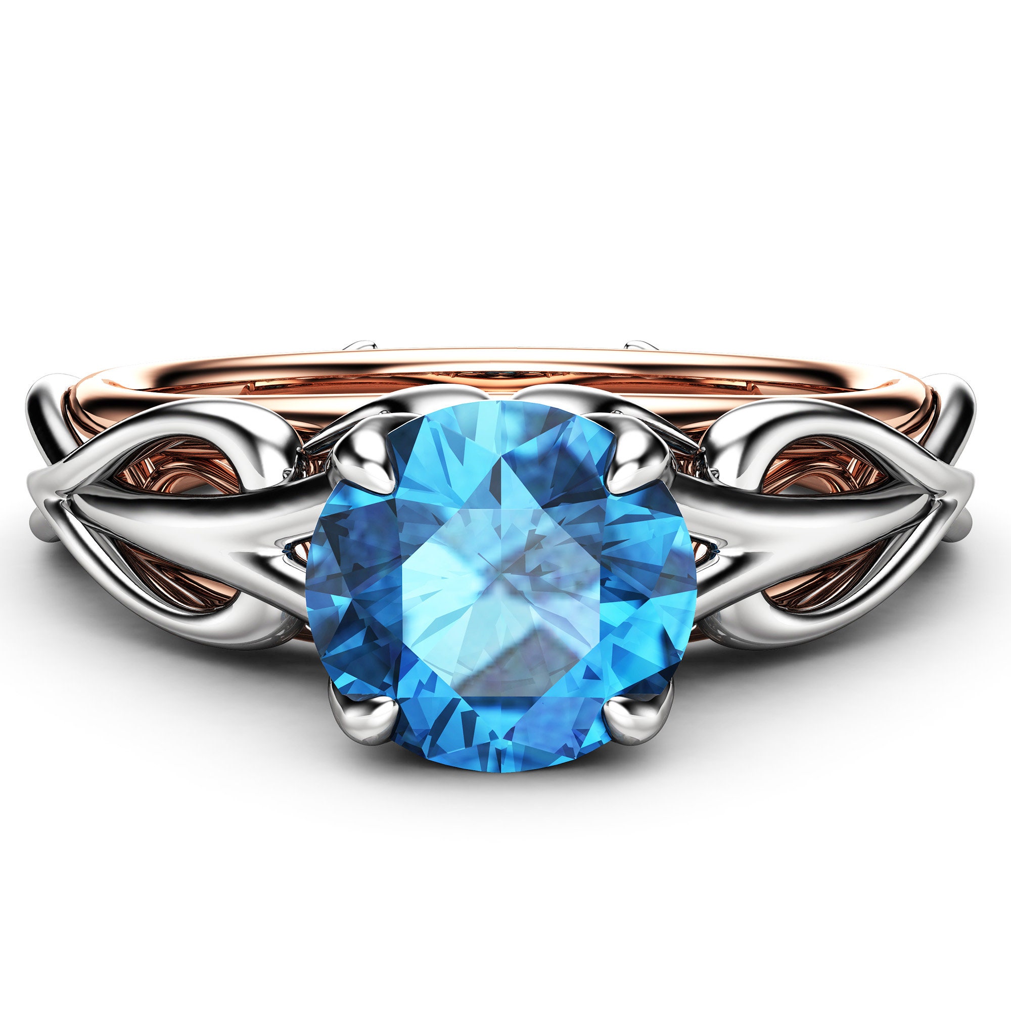 Unique Solitaire Blue Diamond Engagement Ring 18K Two Tone | Etsy