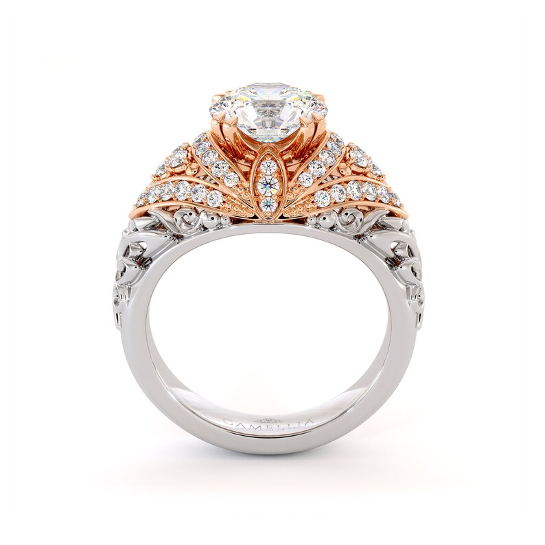 Unique Two Tone Engagement Ring With 2 Ct. Moissanite Regal - Etsy
