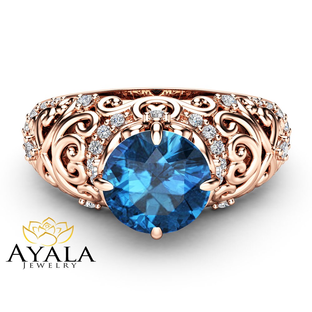 Blue Diamond Vintage Engagement Ring 14K Rose Gold Vintage | Etsy