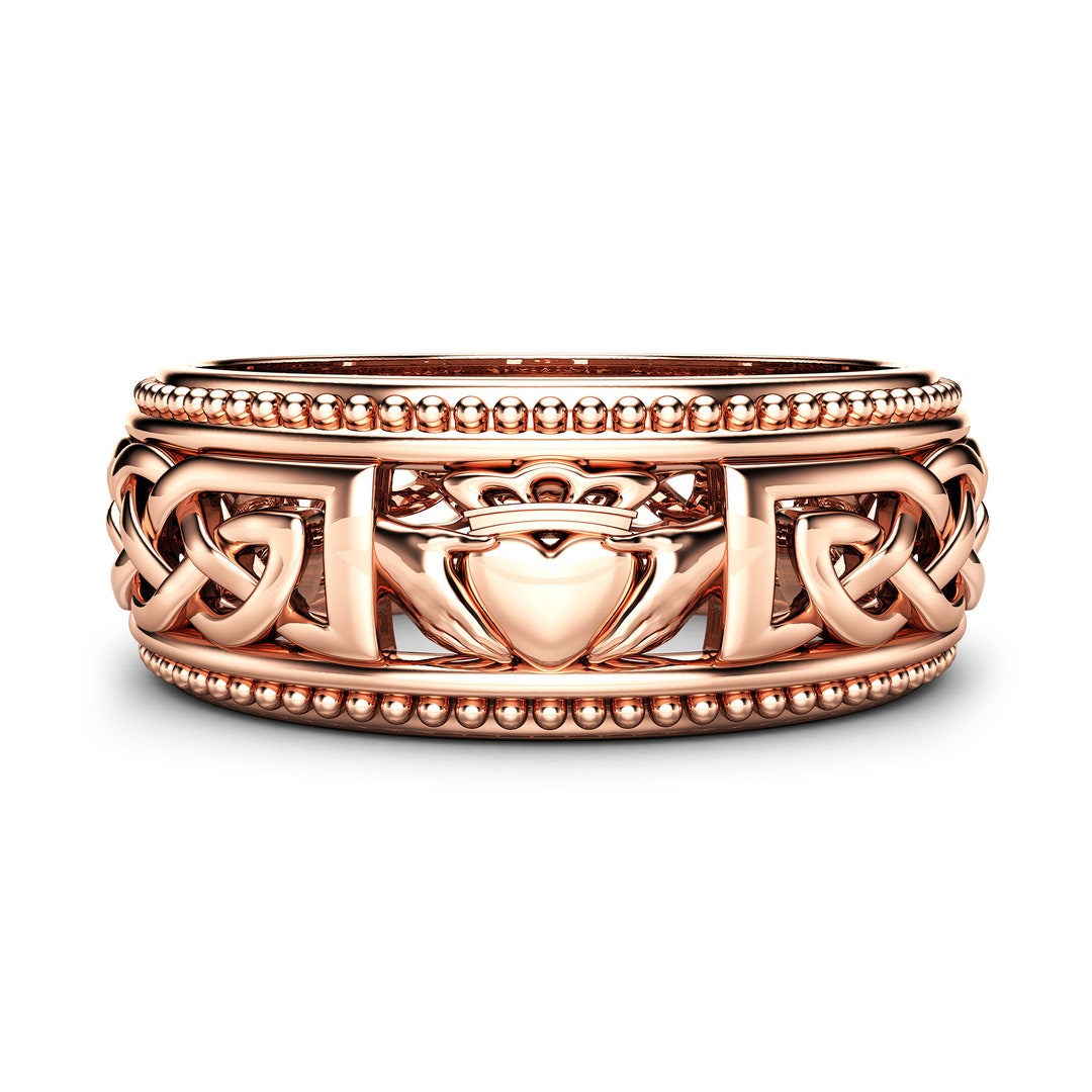 Claddagh Wedding Band Custom Vintage Filigree Rose Gold Claddagh Ring ...
