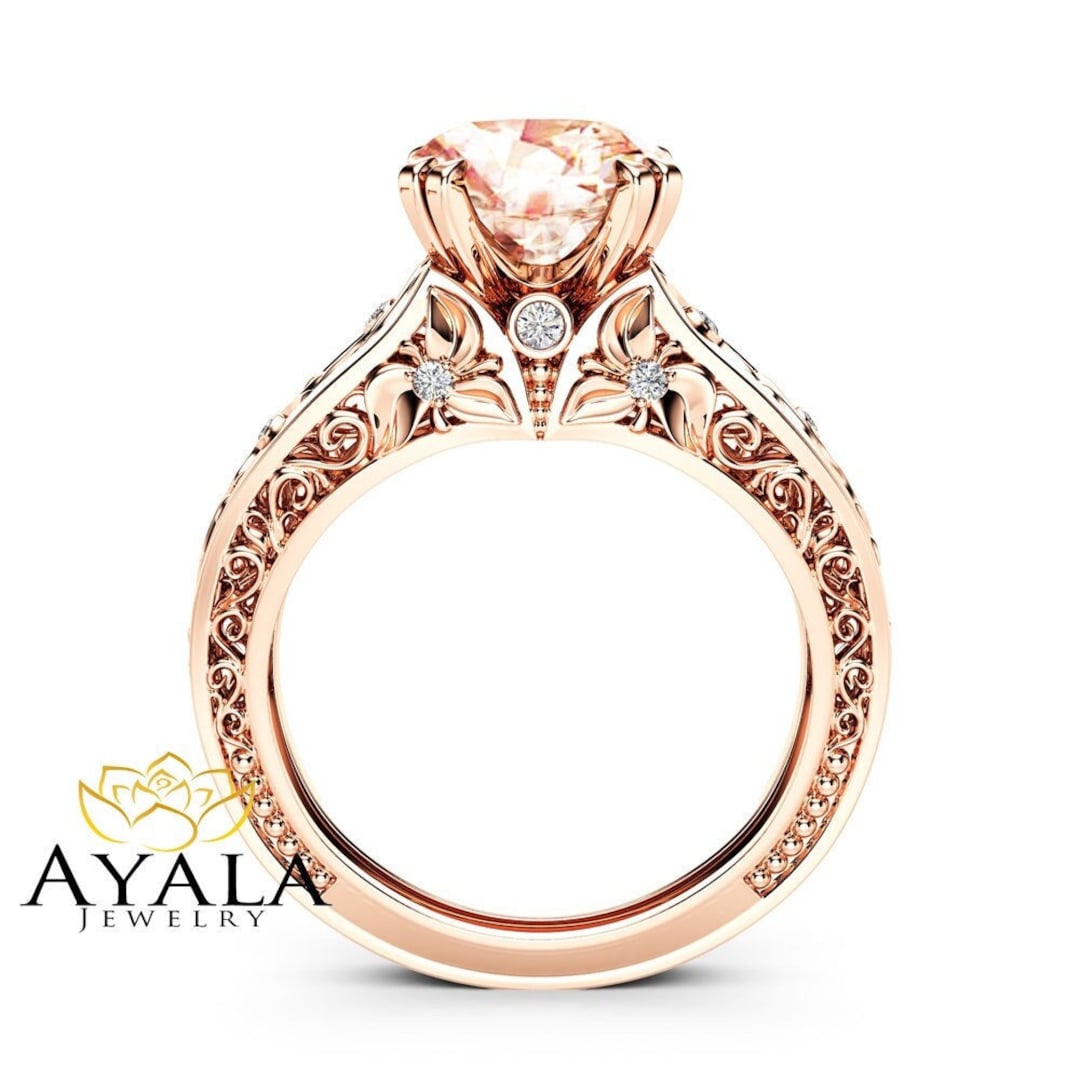 Rose Gold Morganite Engagement Ring Unique 2 Carat Morganite Ring in ...