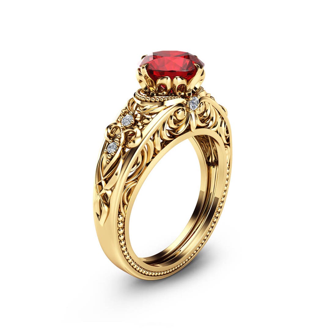 Solid Gold Natural Ruby Diamonds Anniversary Ring for Wife, Vintage ...