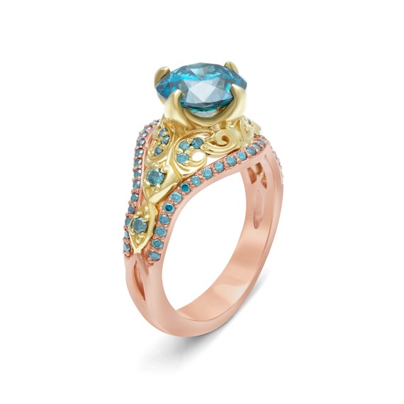 Glory Antique Blue Diamond Ring Vintage Engagement Ring Unique | Etsy