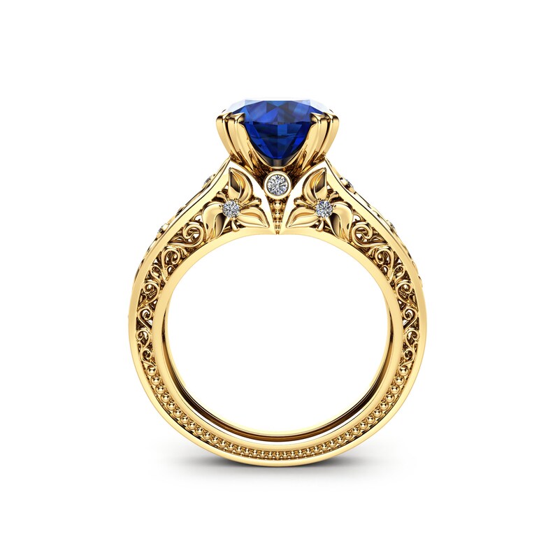 2 Carat Blue Sapphire Engagement Ring Unique Filigree 18K - Etsy