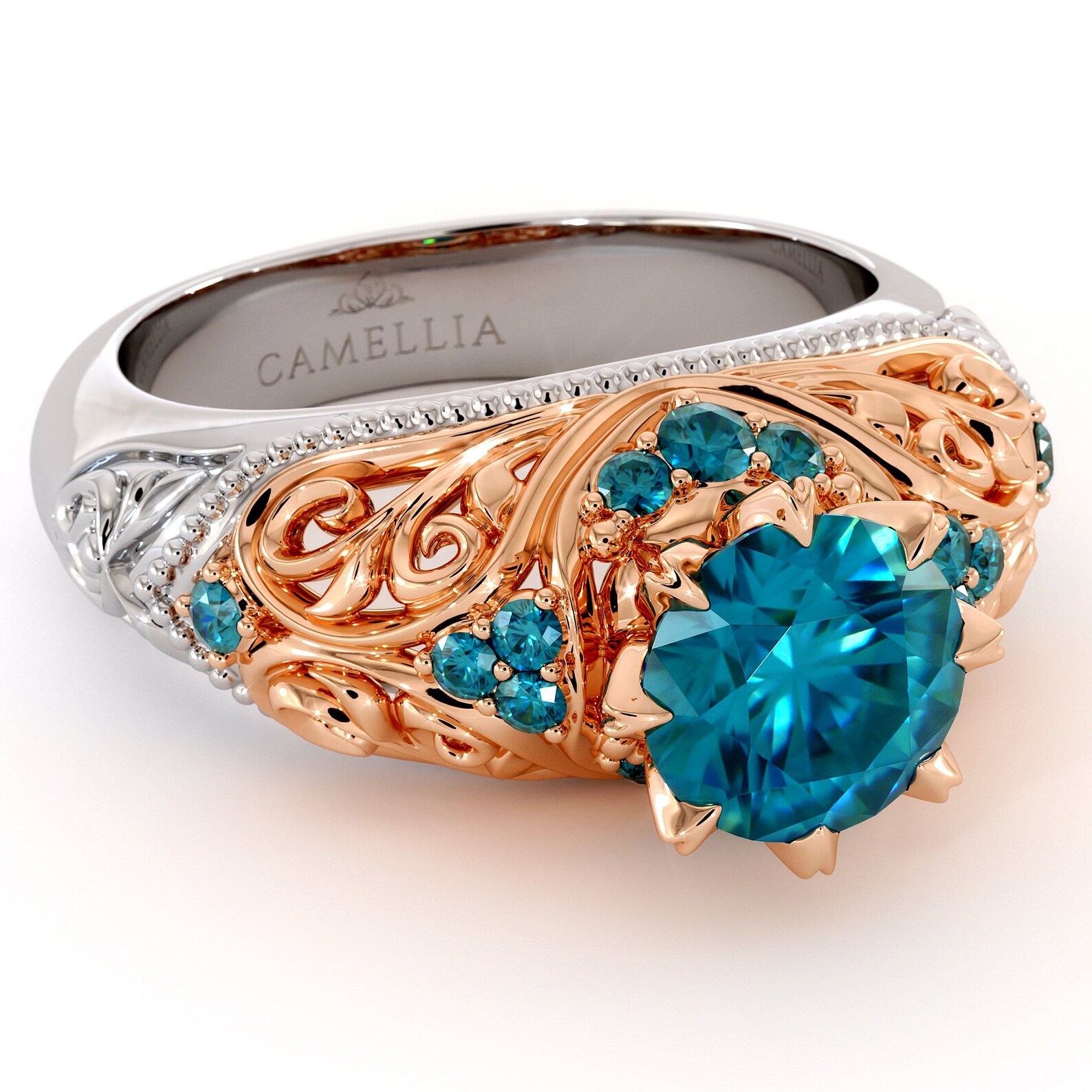 Royal Blue Diamond Engagement Ring Unique Art Nouveau Milgrain | Etsy