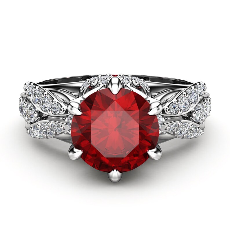 Ruby Engagement Ring 14K White Gold Ring Art Deco Engagement | Etsy