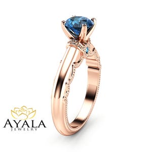 Simple Elegant 1 Ct Blue Diamond Ring 14K Rose Gold Engagement Ring - Etsy
