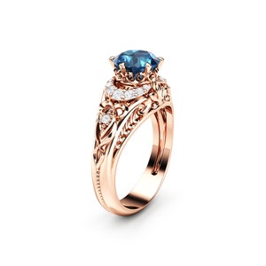 Blue Diamond Engagement Ring Promise Ring 14K Rose Gold Ring - Etsy