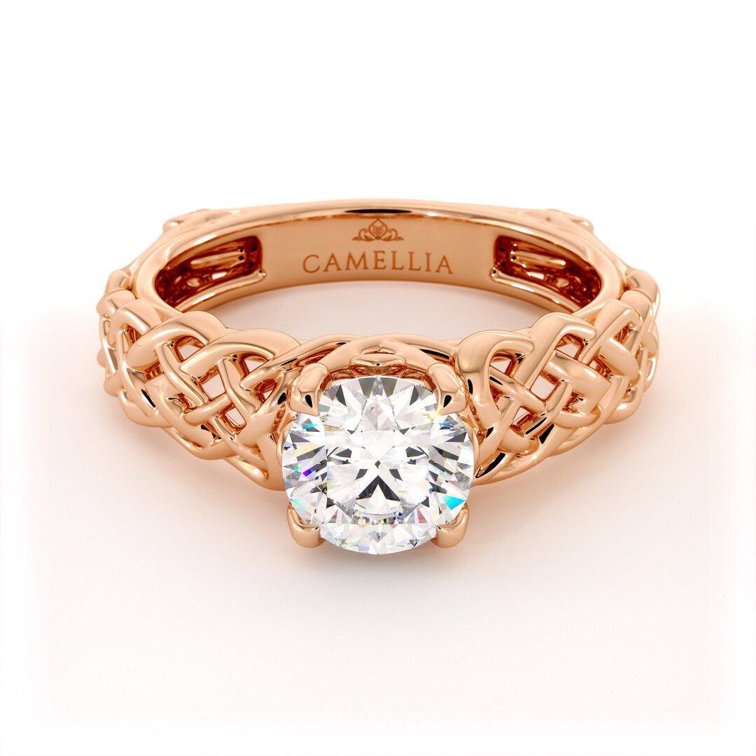 Braided Celtic Diamond Ring With Round Lab Diamond and Intricate ...