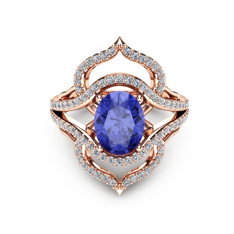 Oval Cut Tanzanite Cocktail Ring Unique 14K Rose Gold Ring - Etsy