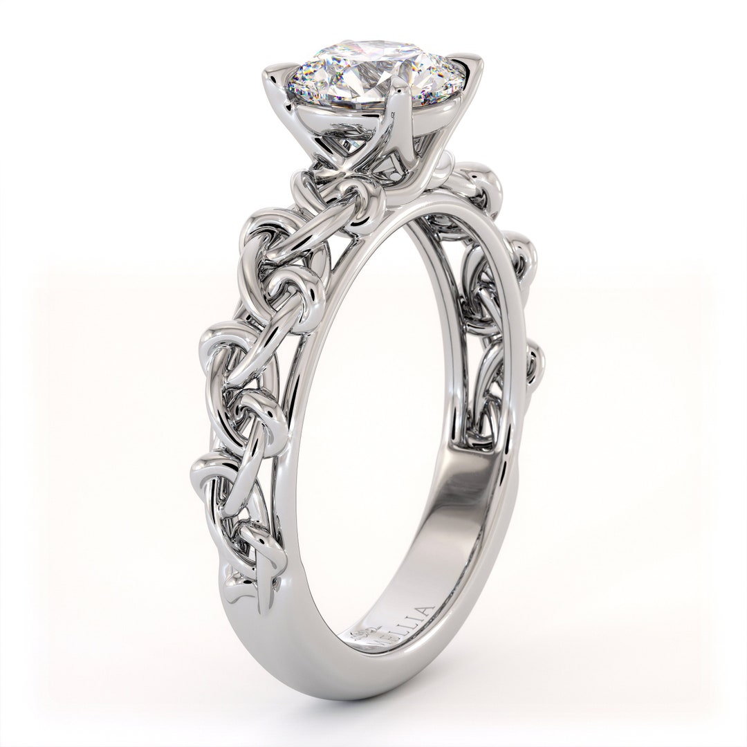 14K Gold Celtic Chain Design Lab Diamond Engagement Ring - Etsy